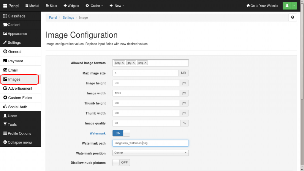 How to configure Image Settings - Open Classifieds